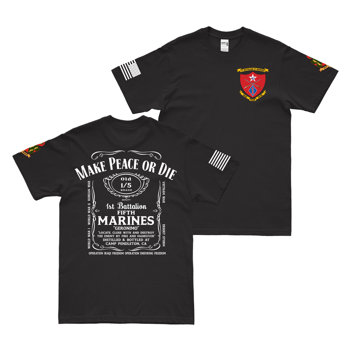 Double-Sided 1/5 Marines Whiskey Label USMC T-Shirt