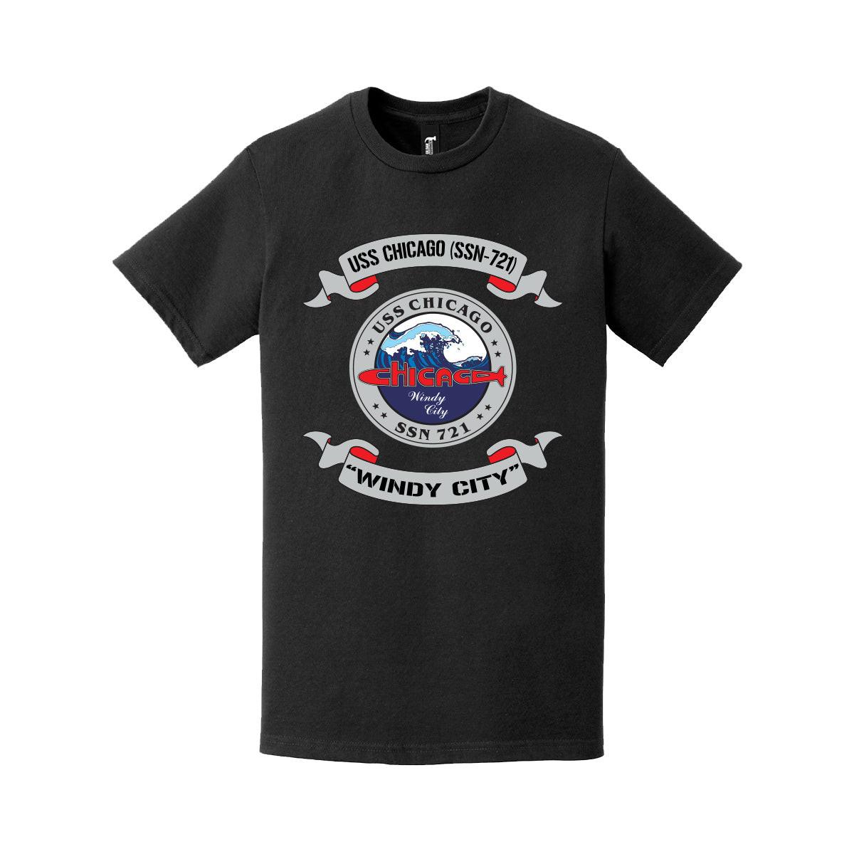 USS Chicago (SSN-721) Windy City Motto Scroll T-Shirt