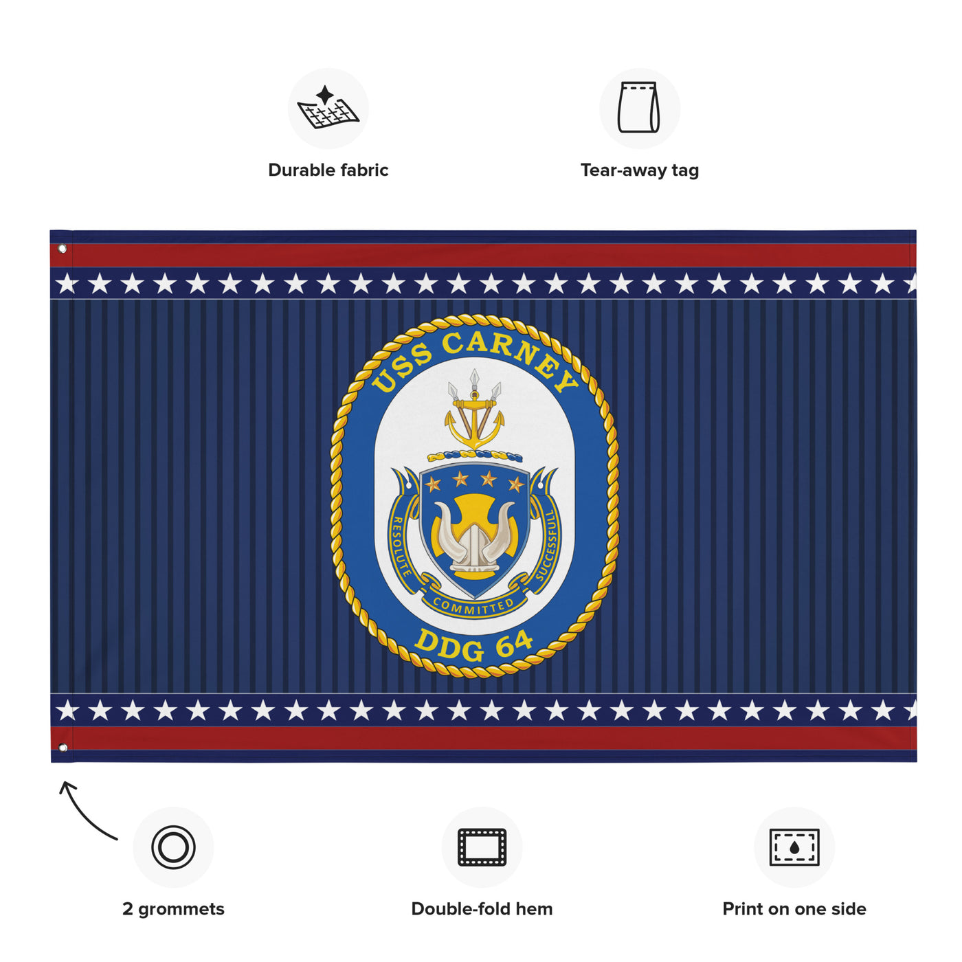 Patriotic USS Carney (DDG-64) Ship's Crest Wall Flag