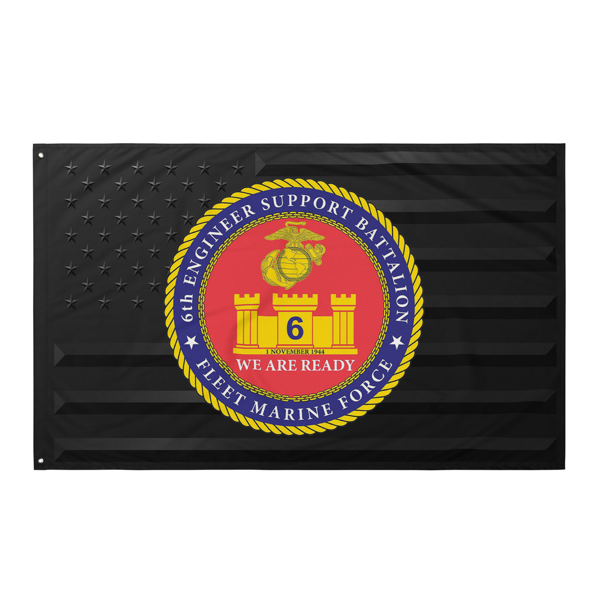 6th ESB USMC Black American Flag