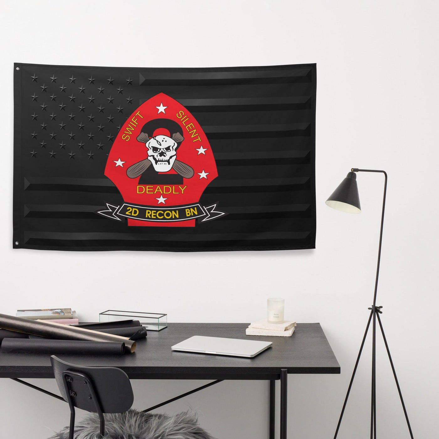 2d Recon Bn USMC Black American Flag