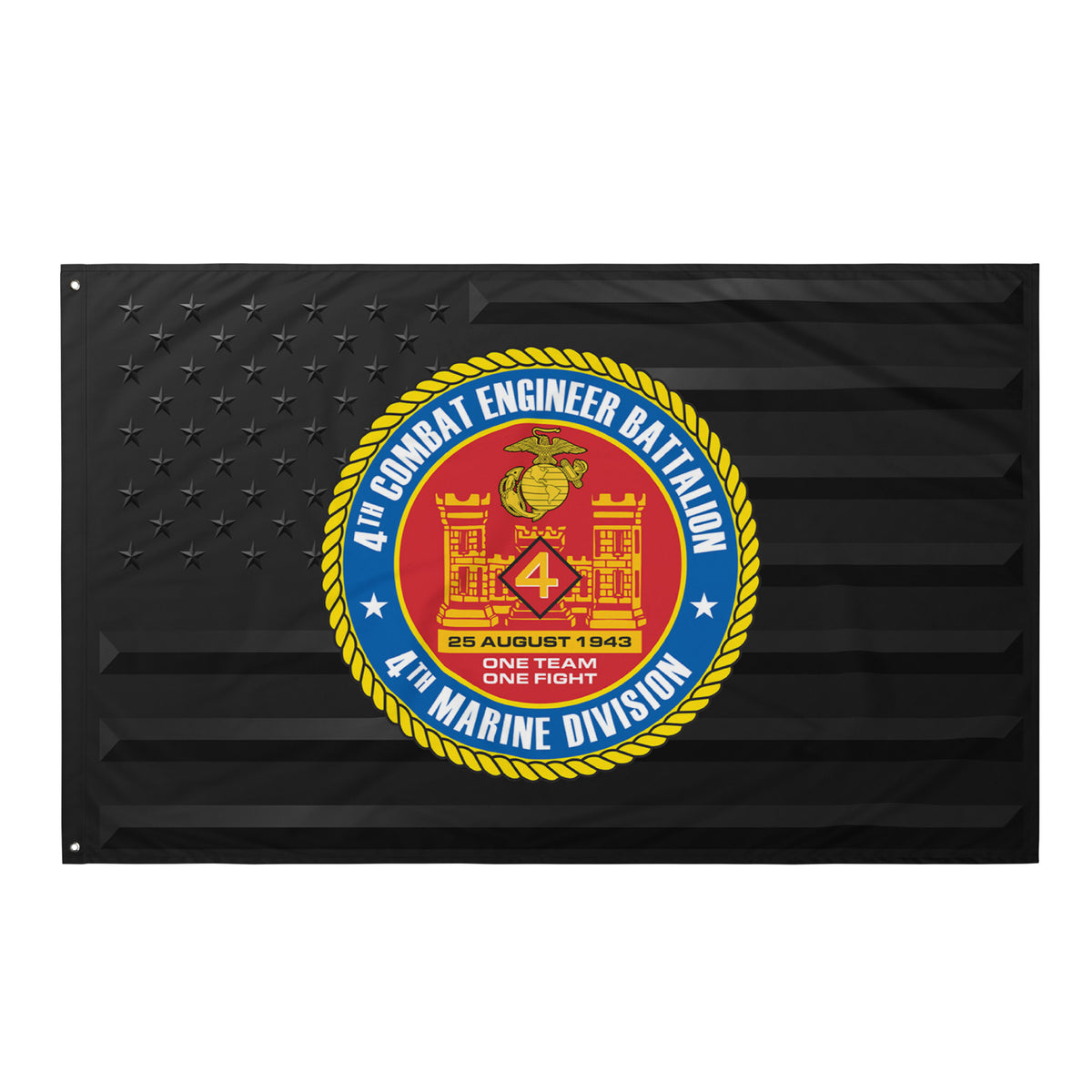 4th Combat Engineer Bn (4th CEB) Black American Flag