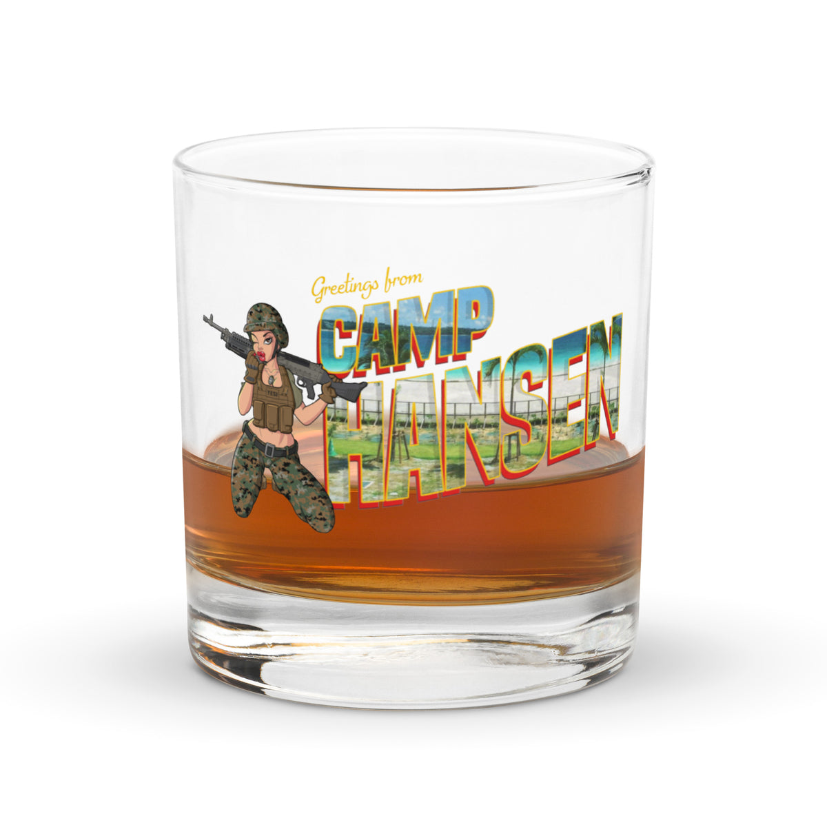 Greetings From Camp Hansen Whiskey Glass